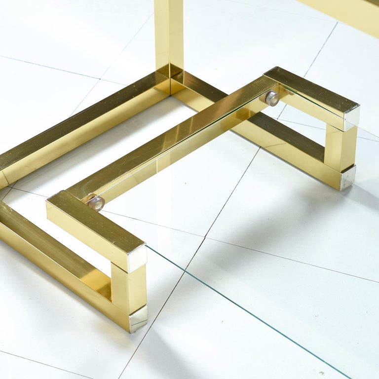 Greek Key 1970s Hollywood Regency Tubular Gold Aluminum Console and ...