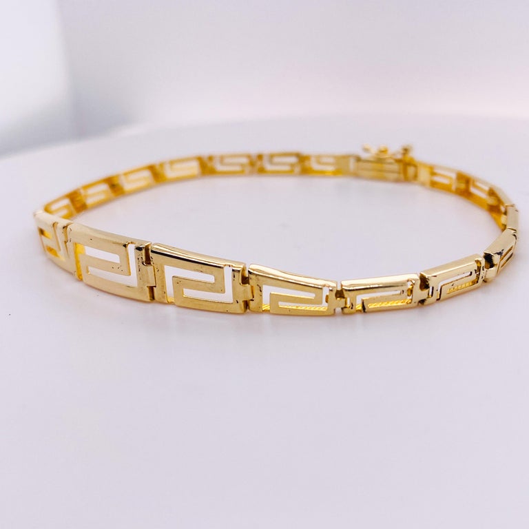 Greek Key Geometric Slender Tapering Bracelet in 14 Karat Yellow Gold ...