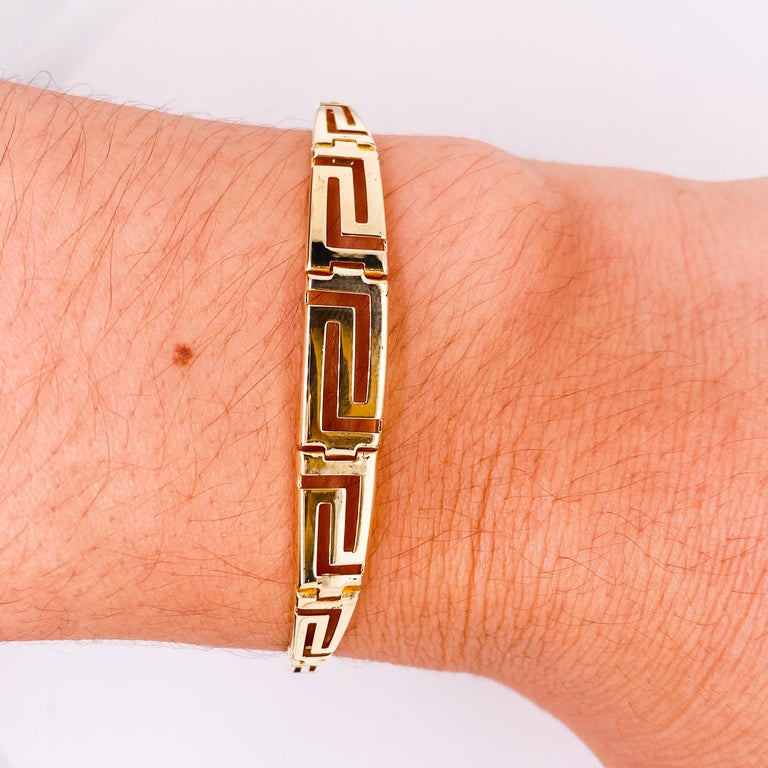 Greek Key Geometric Slender Tapering Bracelet in 14 Karat Yellow Gold ...
