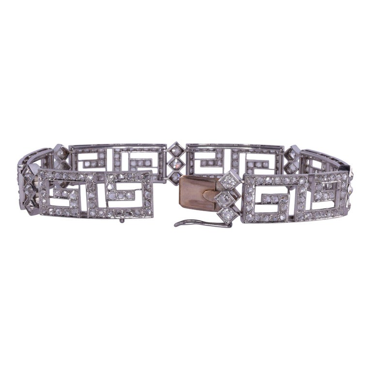 Greek Key Design Antique Diamond Platinum Bracelet For Sale at 1stDibs