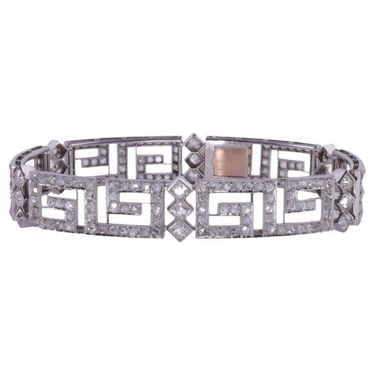 Greek Key Design Antique Diamond Platinum Bracelet For Sale at 1stDibs