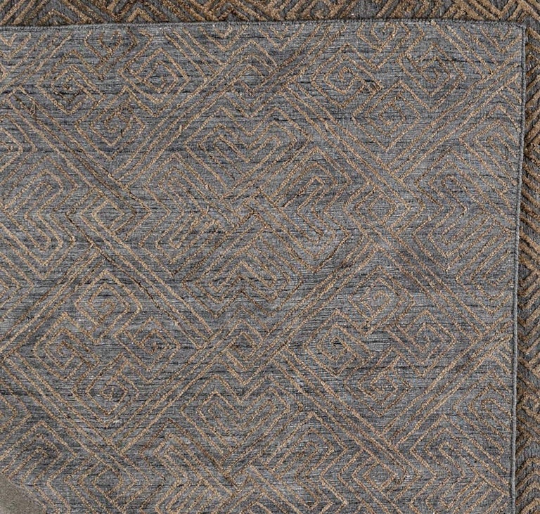 Greek Key Design High Low Rug in Gold Charcoal at 1stDibs