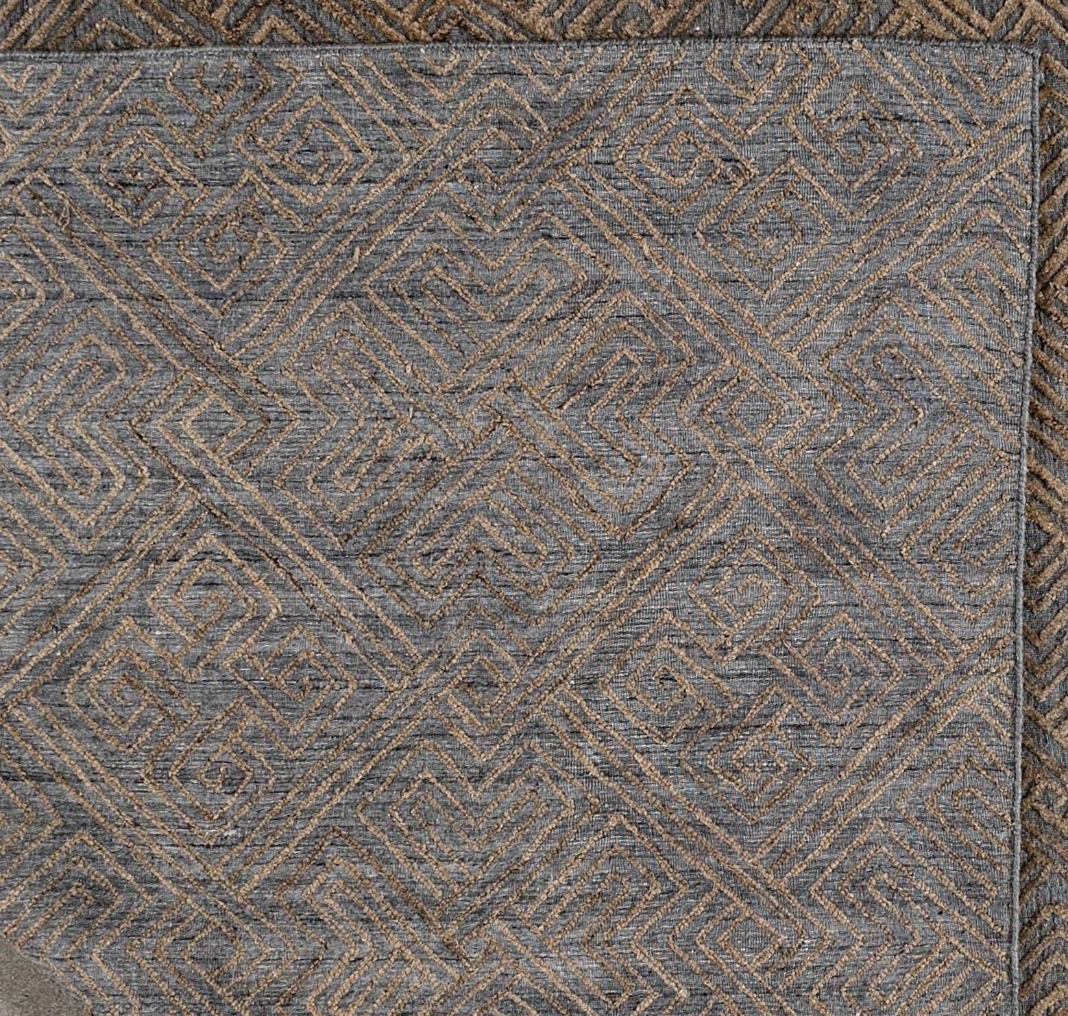 Greek Key Design High Low Rug in Gold Charcoal For Sale at 1stDibs