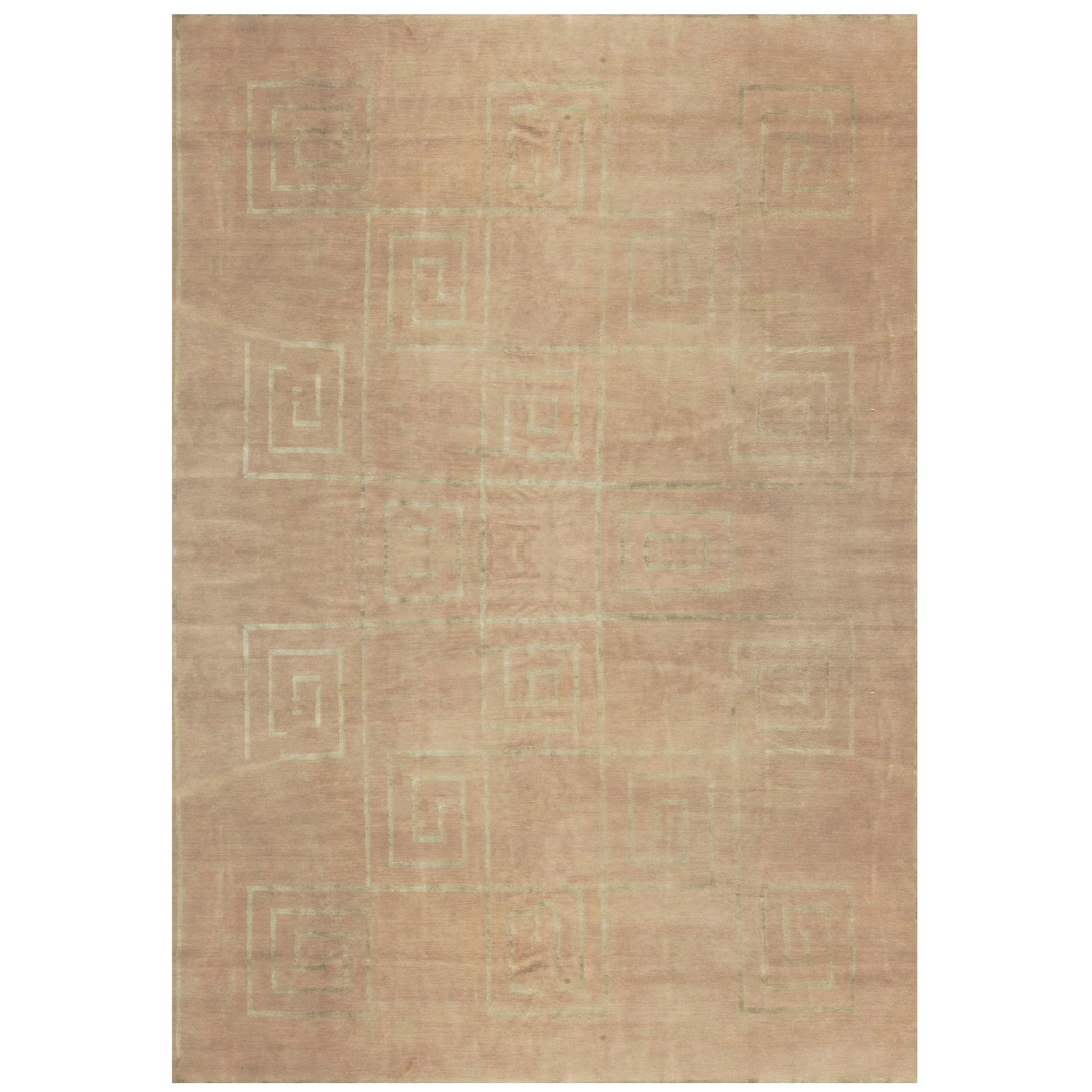Vintage Tibetan Greek Key Textured Rug with Mid-Century Modern Style ...