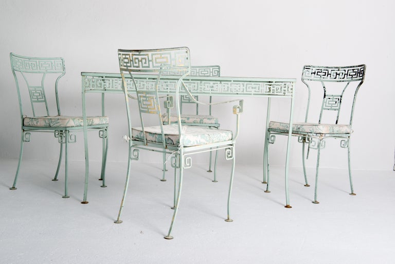 Greek Key Wrought Iron Table and Chairs by Salterini For Sale at 1stDibs