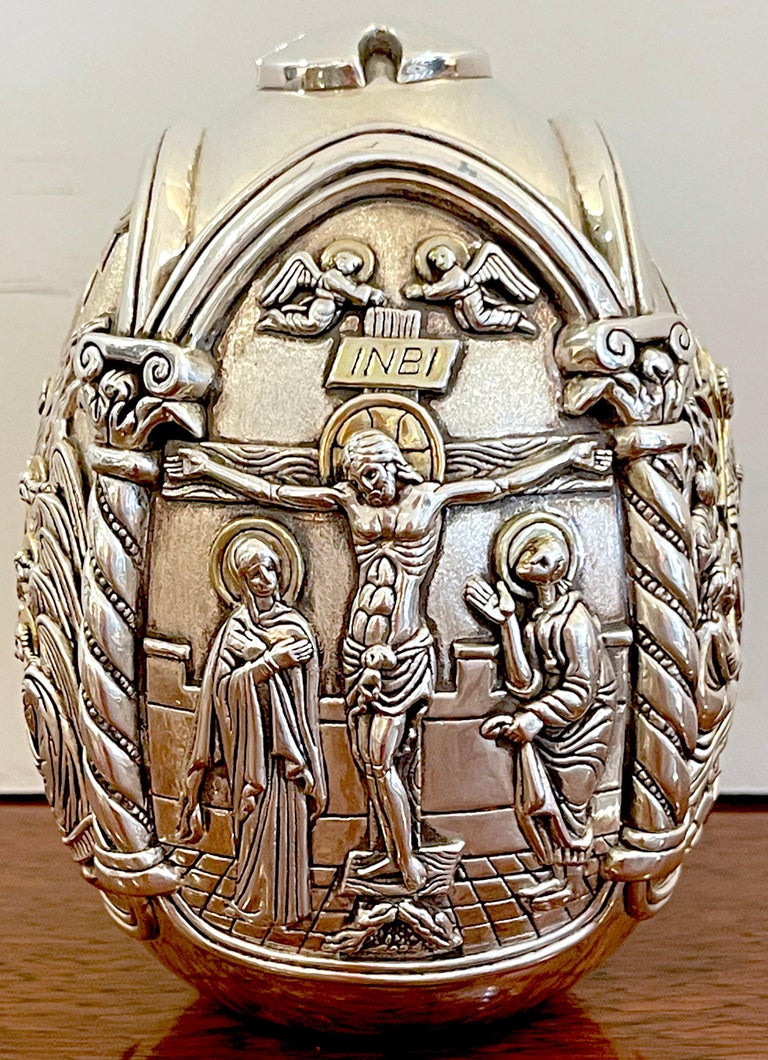 Greek Sterling Tetralogy Icon Egg Sculpture of Christ's Life For Sale ...