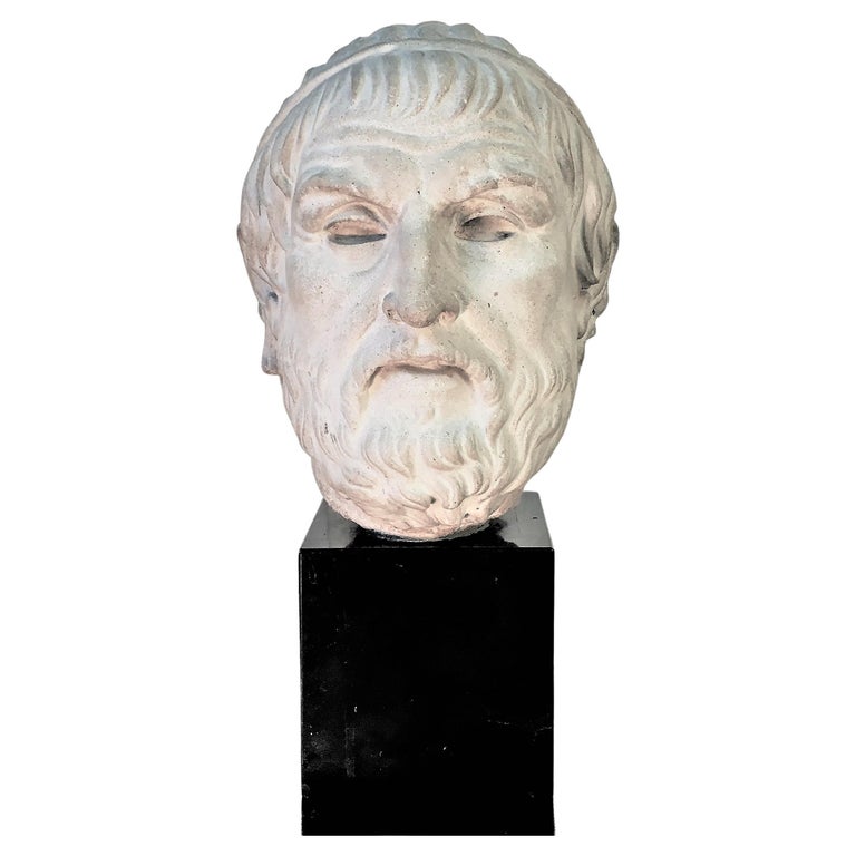 Greek Stone Head with Marble Base For Sale at 1stDibs
