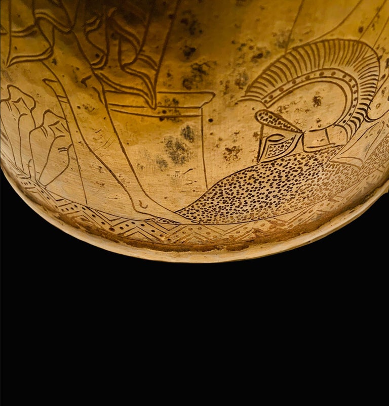 Greek Style Engraved and Chased Gold Tone Metal Large Pyxis For Sale at ...