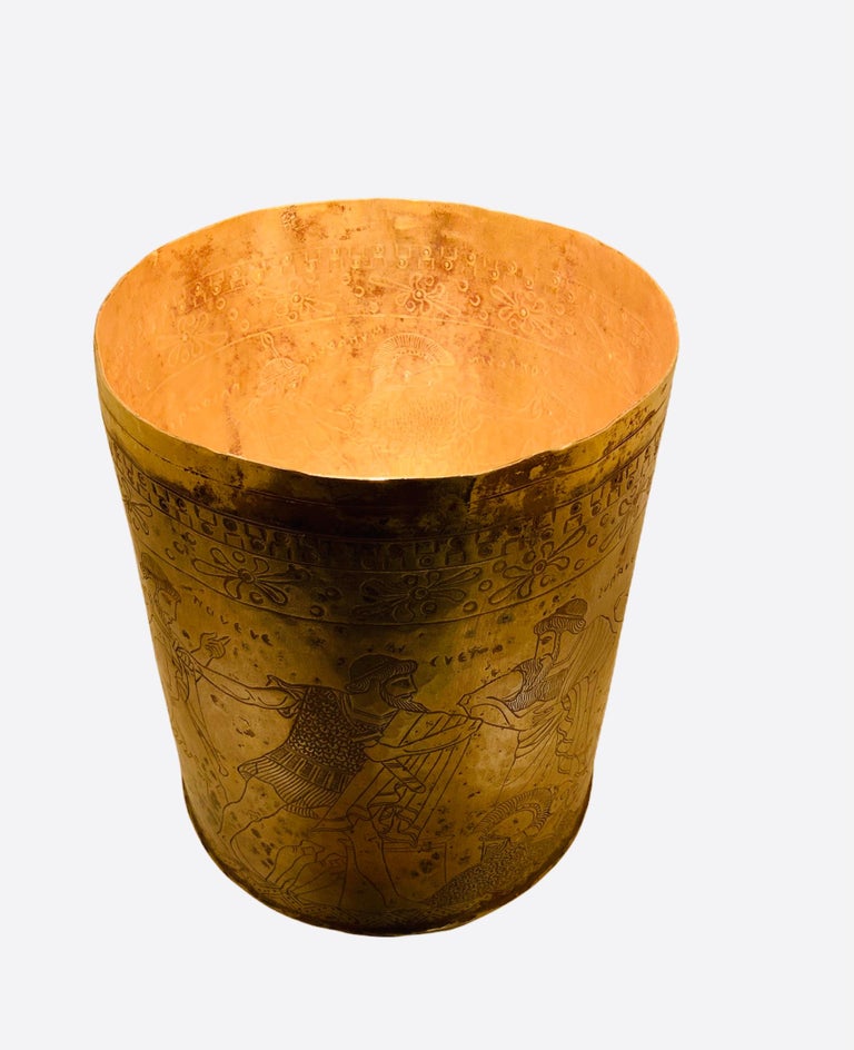 Greek Style Engraved and Chased Gold Tone Metal Large Pyxis For Sale at ...