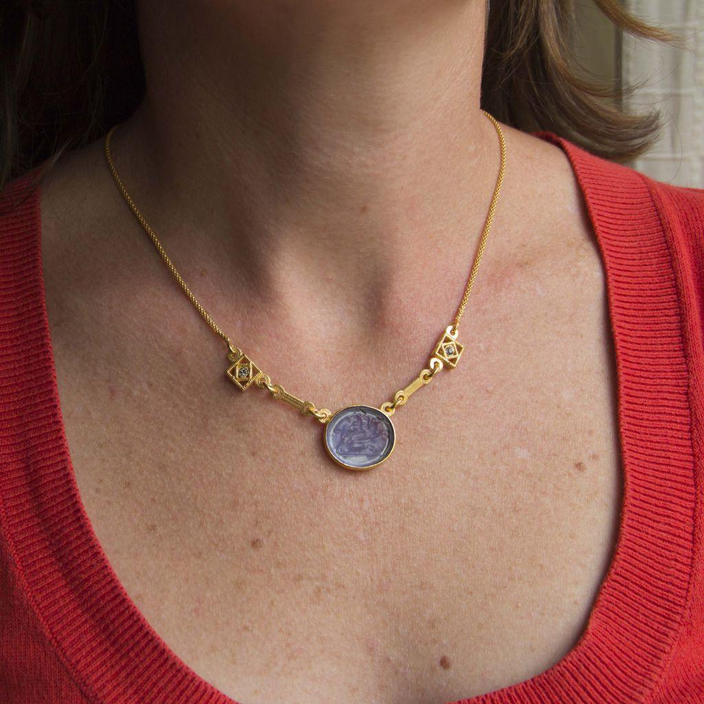 Greek Style Intaglio and Crystal Necklace at 1stDibs | greek style necklace