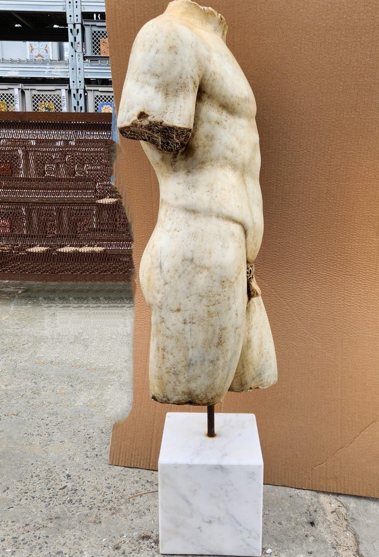 Greek Torso, White Carrara Marble, 19th Century For Sale at 1stDibs