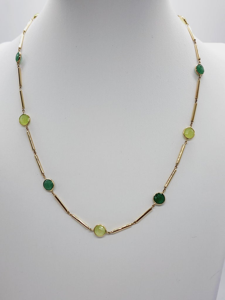 Green Amber 14k Yellow Gold Link Chain Necklace For Sale at 1stDibs