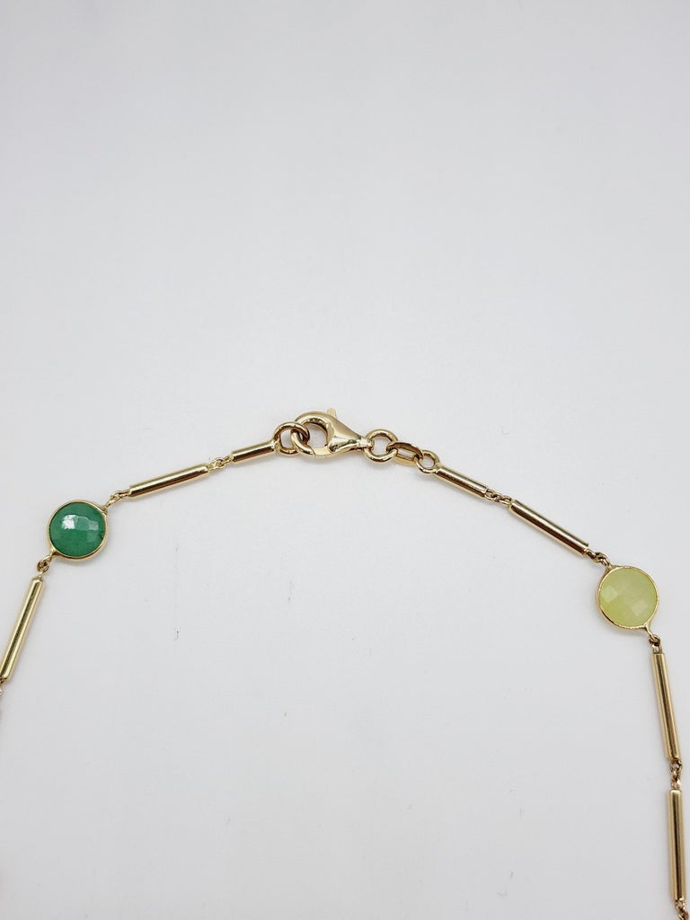 Green Amber 14k Yellow Gold Link Chain Necklace For Sale at 1stDibs
