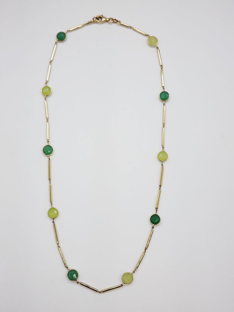 Green Amber 14k Yellow Gold Link Chain Necklace For Sale at 1stDibs