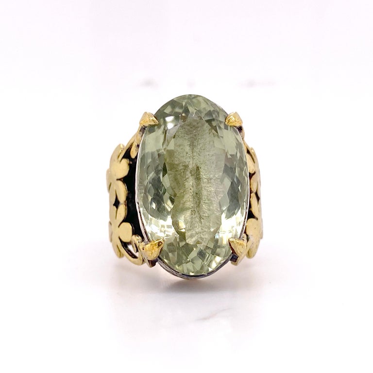 Green Amethyst Ring Original Design with 14 Ct Amethyst Oval Cut, Wide ...