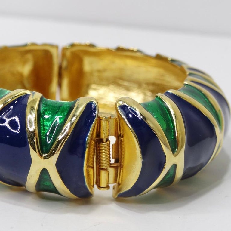 Green and Blue Gold Plated Enamel Bangle For Sale at 1stDibs