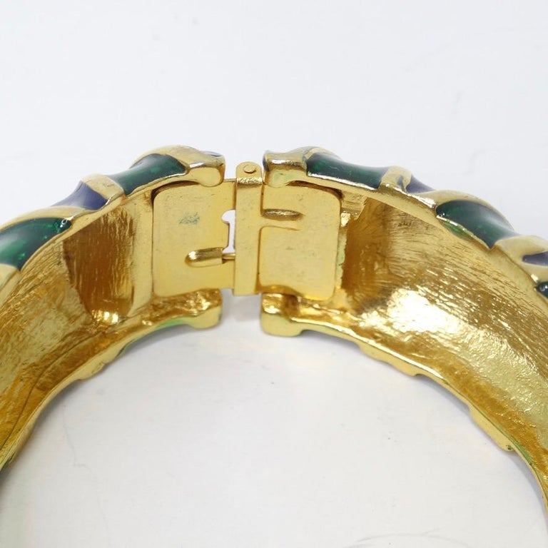 Green and Blue Gold Plated Enamel Bangle For Sale at 1stDibs