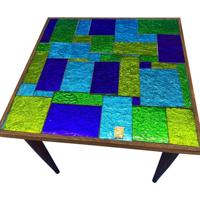 Green And Blue Mid-Century Modern Georges Briard Mosaic Glass Table ...