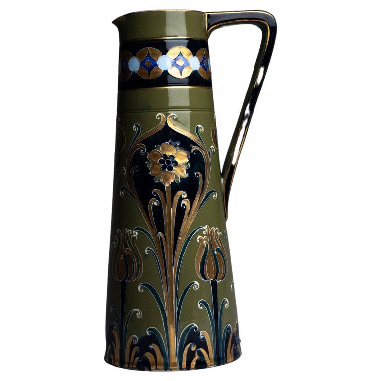 Green and Gold Florian Ware Pitcher by William Moorcroft For Sale at ...