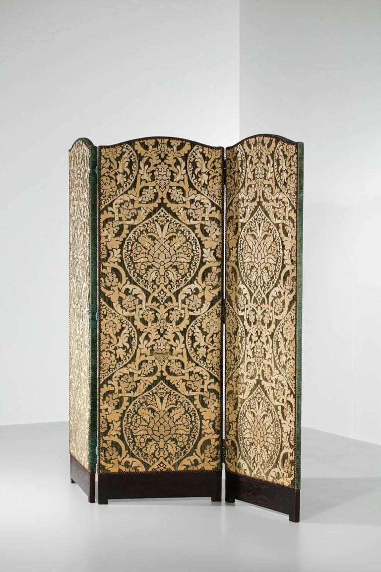 Green and gold velvet screen from the 40's / 50's French oak ceruse ...
