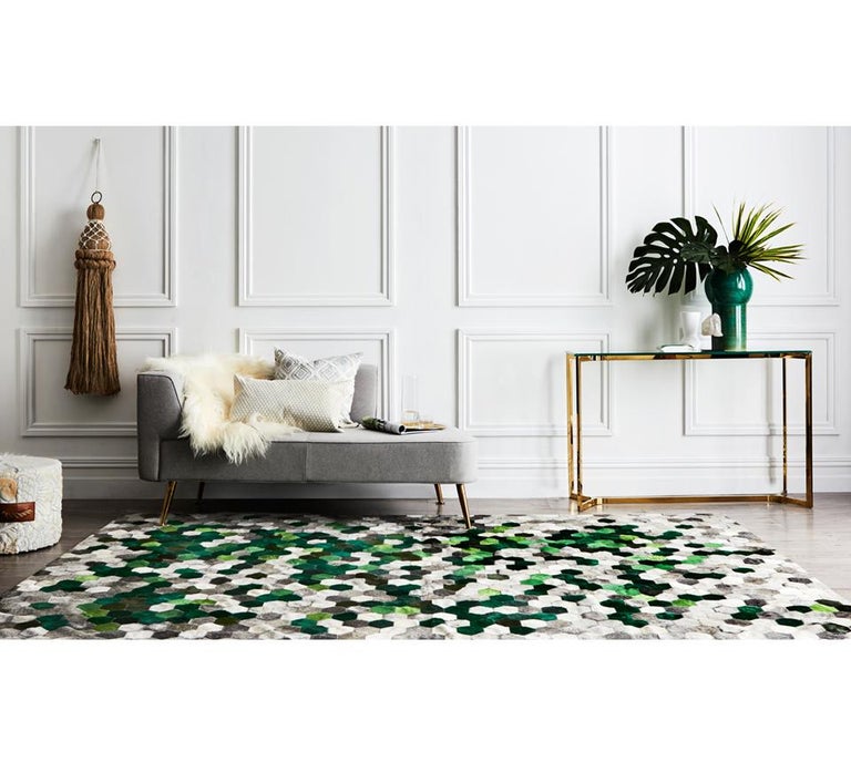 Green and Gray Customizable Angulo Cowhide Area Floor Rug Medium For ...