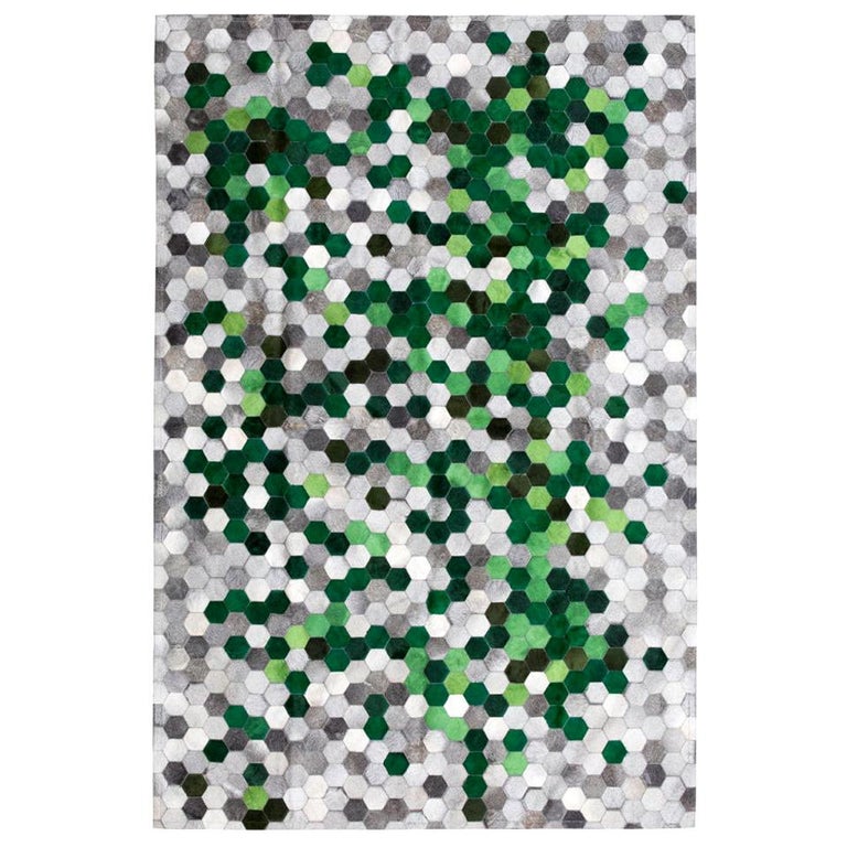 Green and Gray Customizable Angulo Cowhide Area Floor Rug Medium For ...