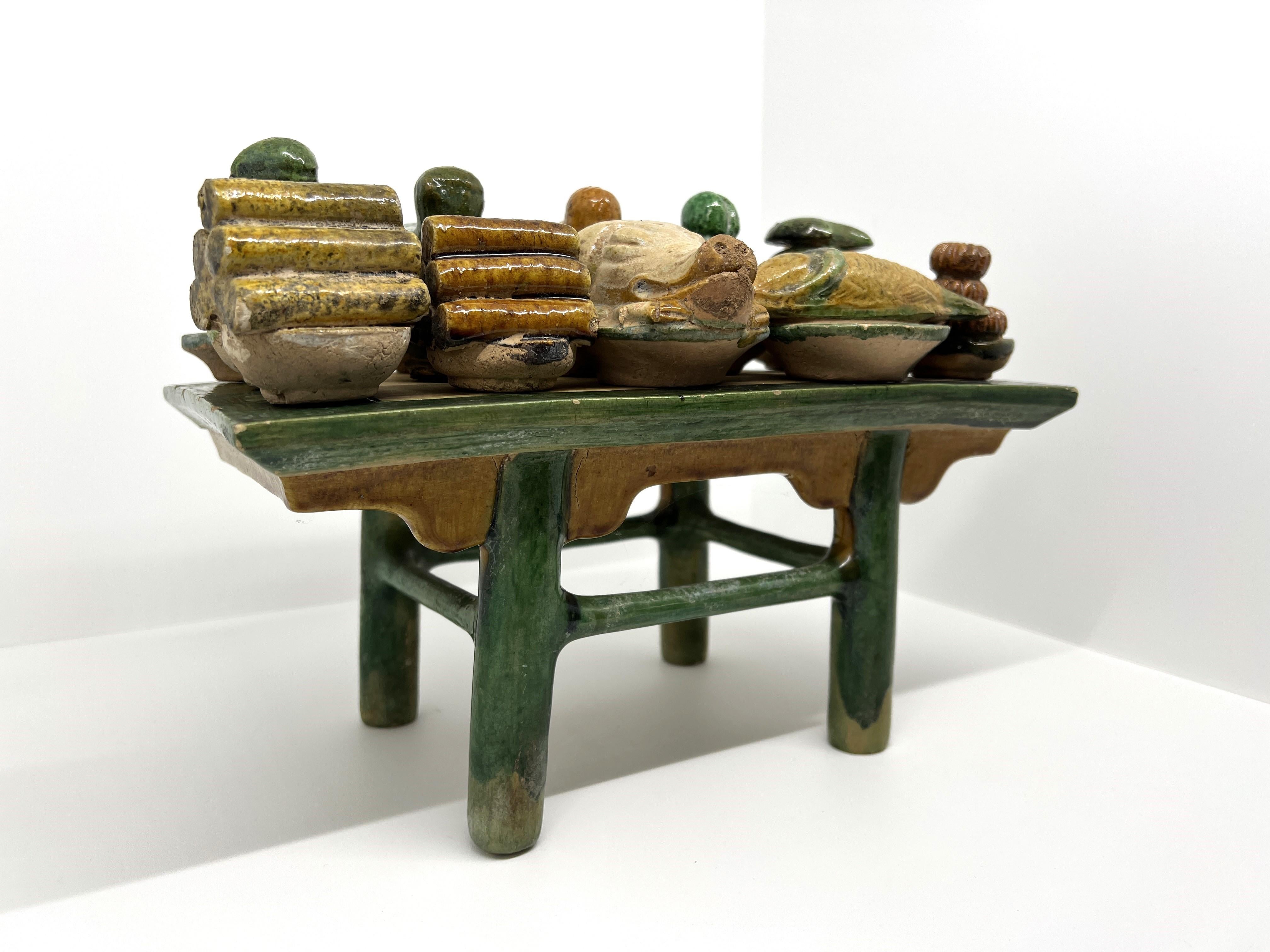 Green and Ochre Glazed Altar Table with Offerings, Ming Dynasty, 15 ...