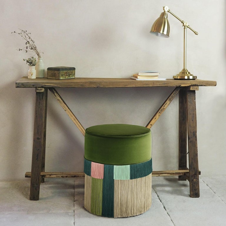 Green and Pink Couture Geometric Wien Pouf For Sale at 1stDibs