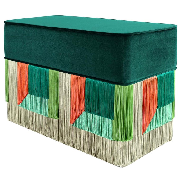 Green and Red Couture Geometric Flo Rectangular Pouf For Sale at 1stDibs