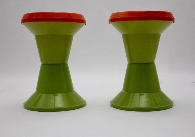 Space Age Green and Red Vintage Plastic Stools Duo Pair circa 1970 ...
