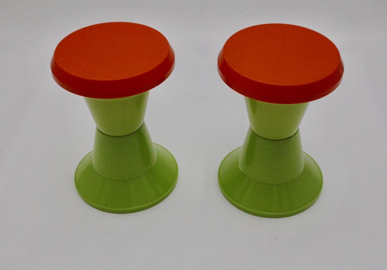 Space Age Green and Red Vintage Plastic Stools Duo Pair circa 1970 ...