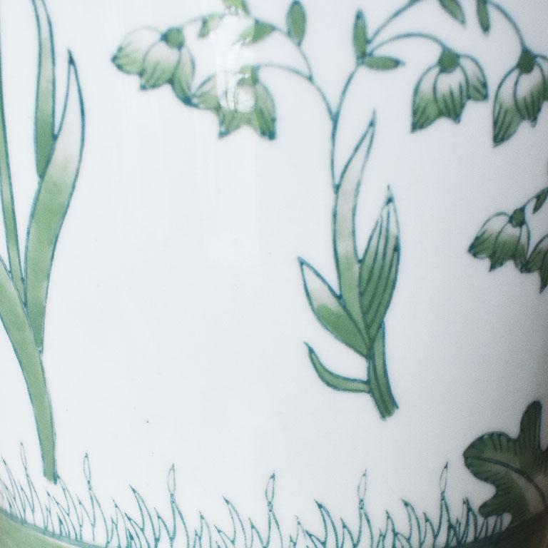 Green and White Chinoiserie Floral Motif Vase at 1stDibs