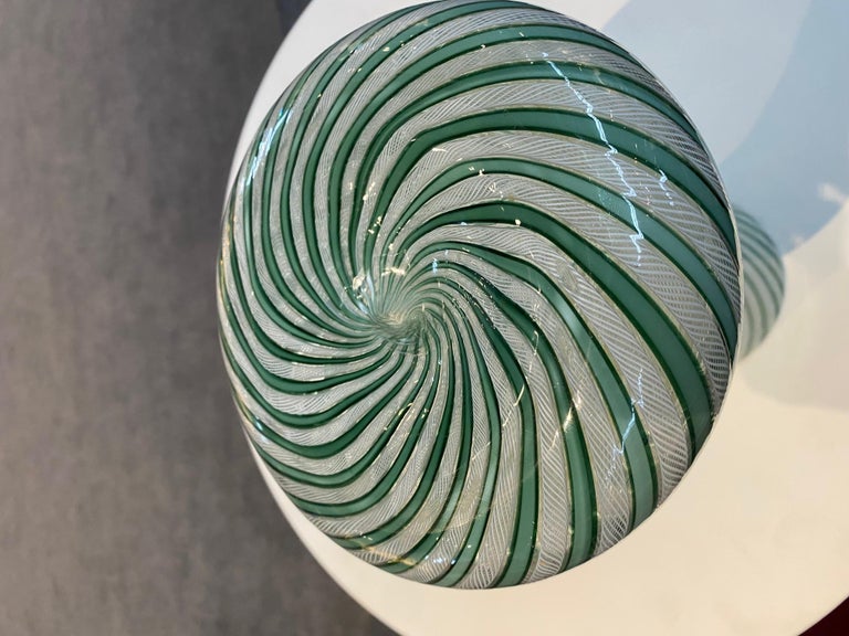 Green and White "Latticino" Murano Glass Vase For Sale at 1stDibs