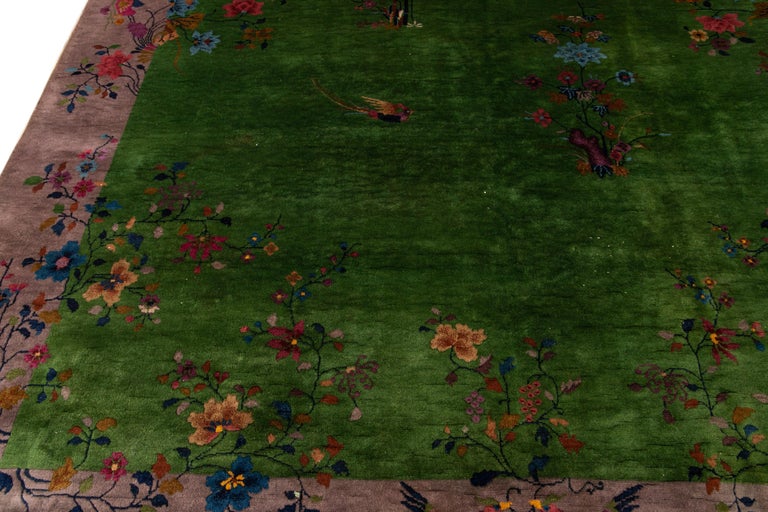 Green Antique Art Deco Chinese Handmade Wool Rug at 1stDibs
