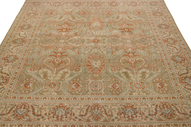 Green Antique Persian Mahal Handmade Square Wool Rug with Allover ...