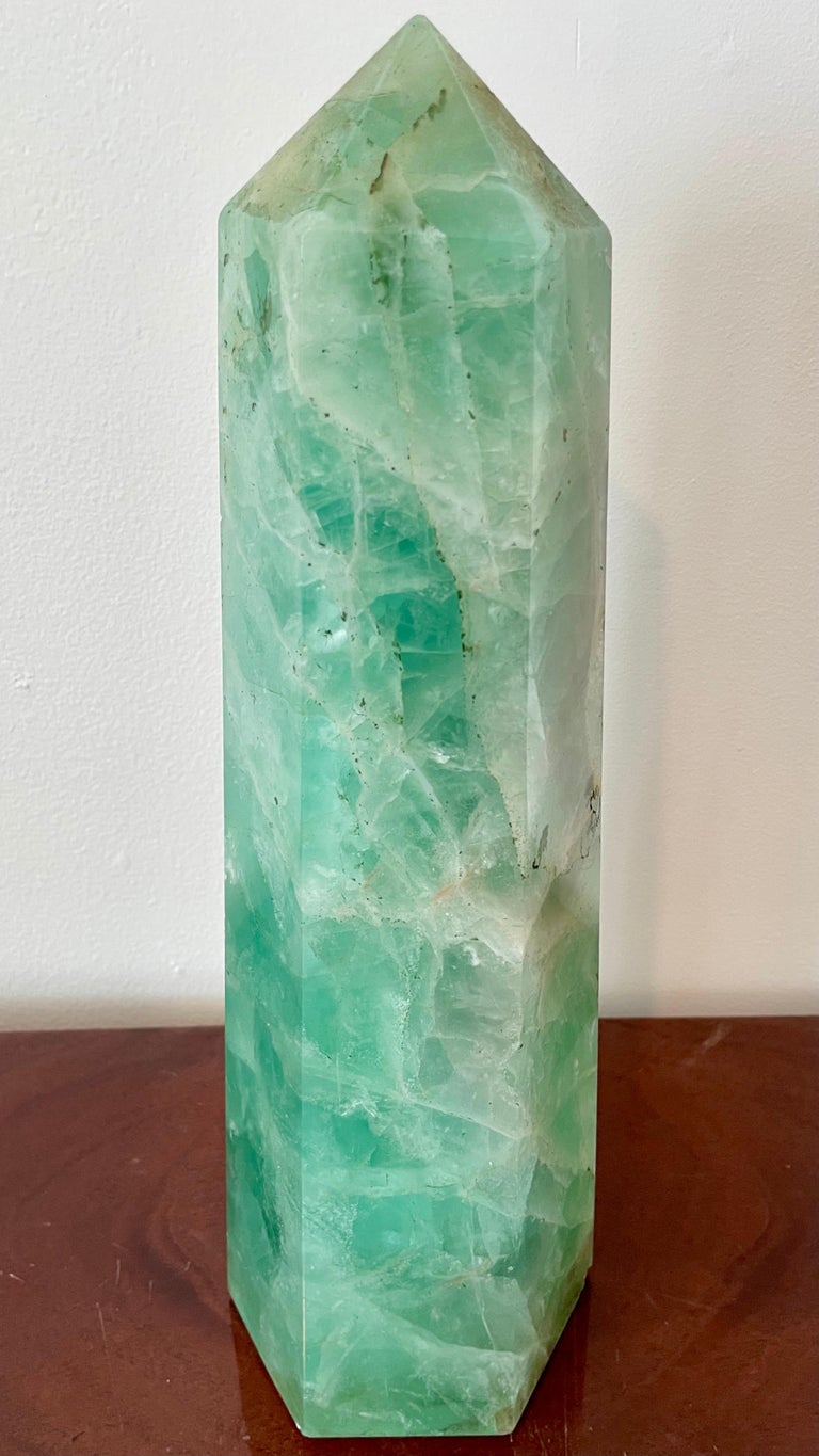 Green Asian Crystal Marble Hexagonal Obelisk For Sale at 1stDibs