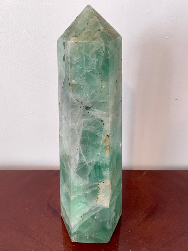 Green Asian Crystal Marble Hexagonal Obelisk For Sale at 1stDibs