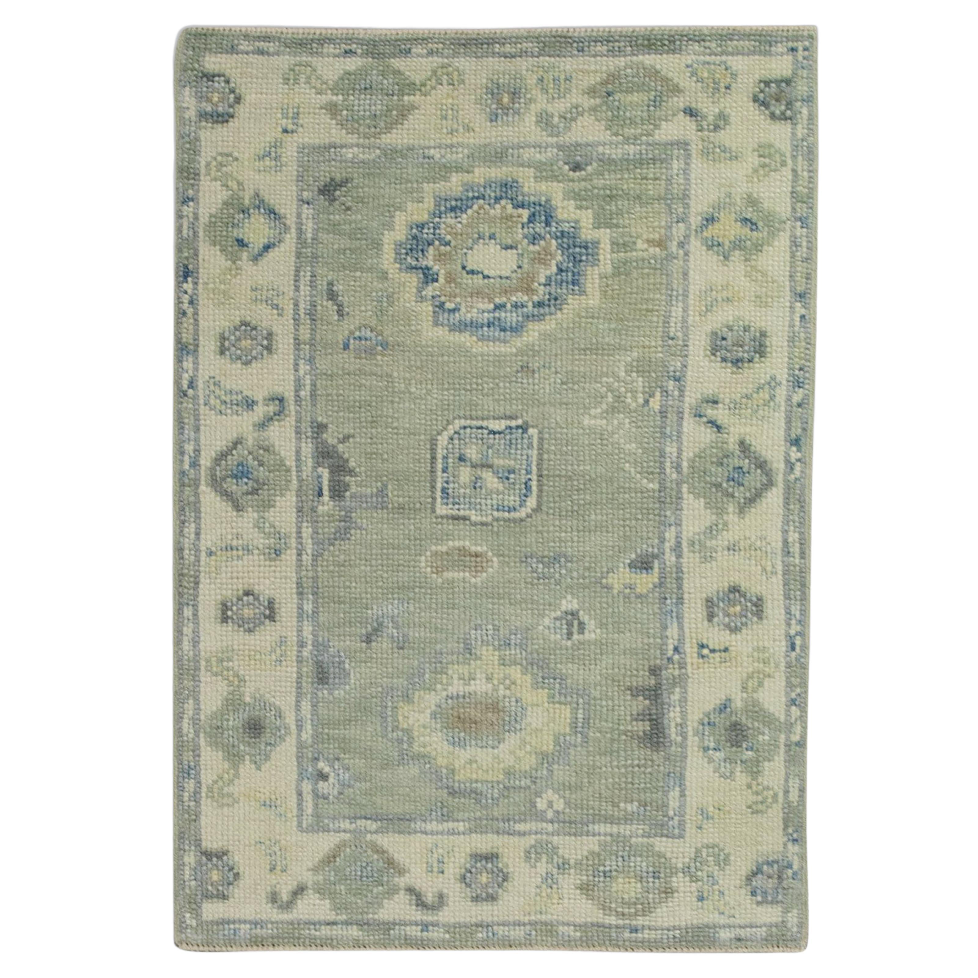 Green and Blue Floral Design Handwoven Wool Turkish Oushak Rug 6' x 8'8 ...