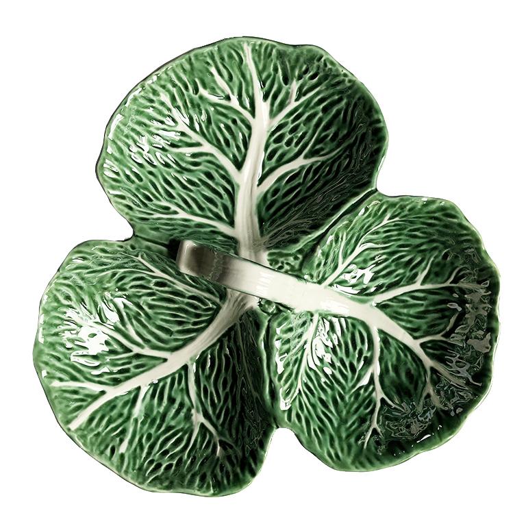 Green and White Cabbage Ware Condiment Serving Platter Dish with Handle ...