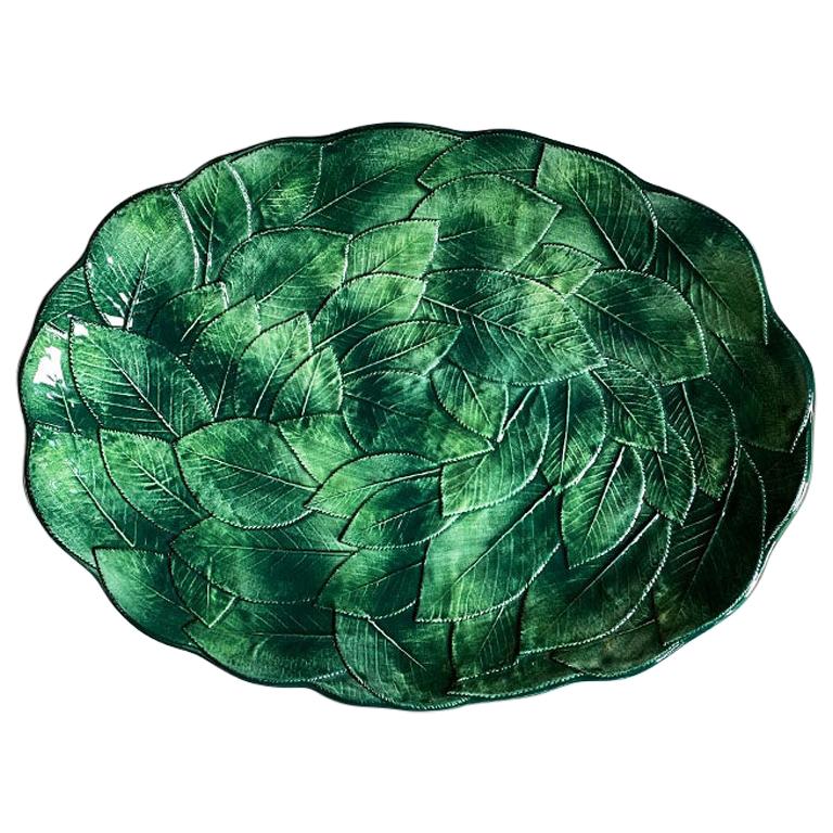 Green Ceramic Italian Leaf Motif Oval Platter, Ceramiche Leonardo For ...
