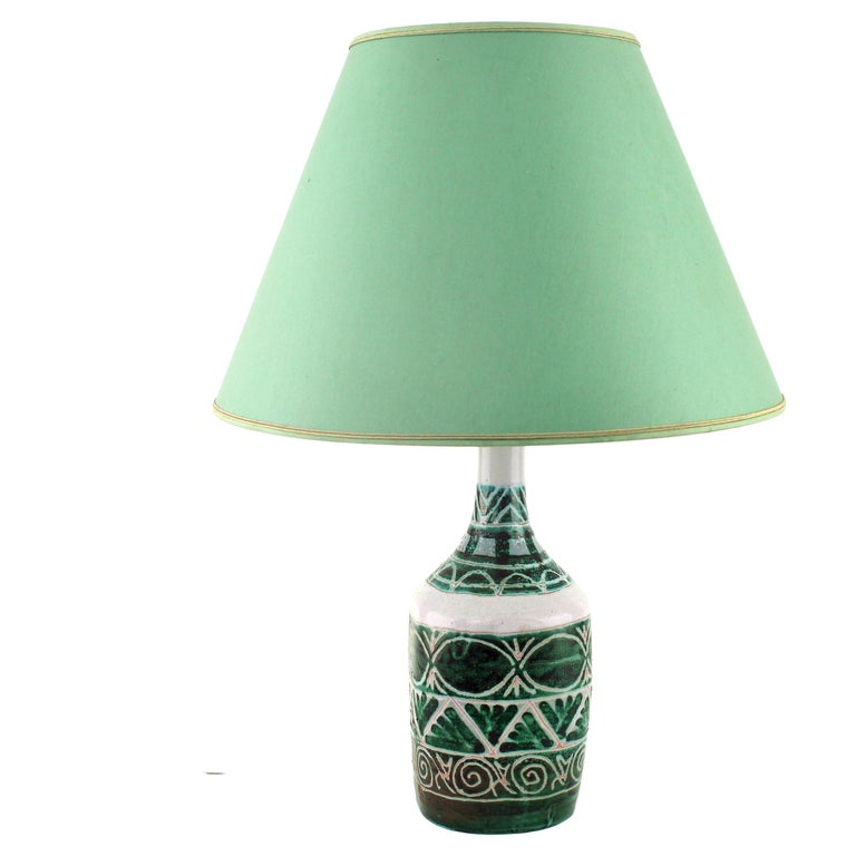 Green Ceramic Lamp by Allix Vallauris For Sale at 1stDibs