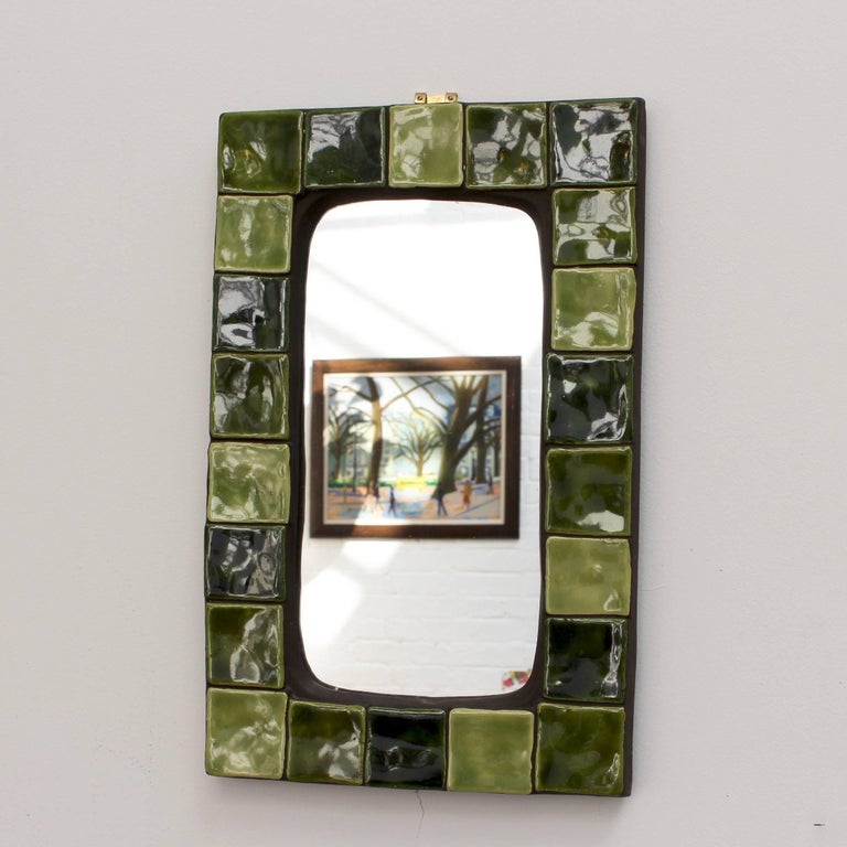Green Ceramic Tiled French Wall Mirror, circa 1970s at 1stDibs