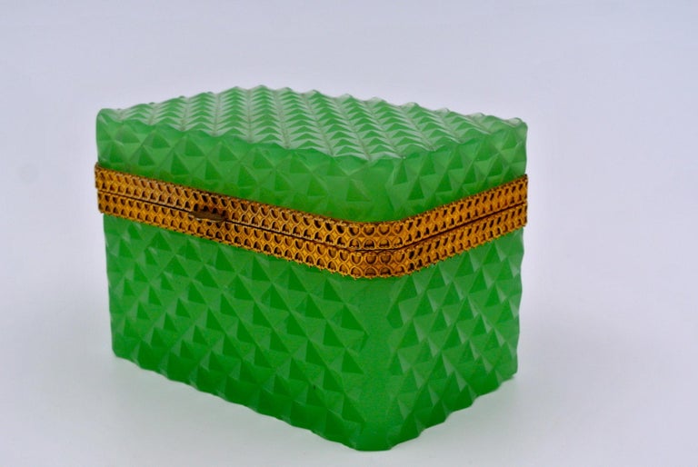 Green Colored Bohemian Crystal Box For Sale at 1stDibs