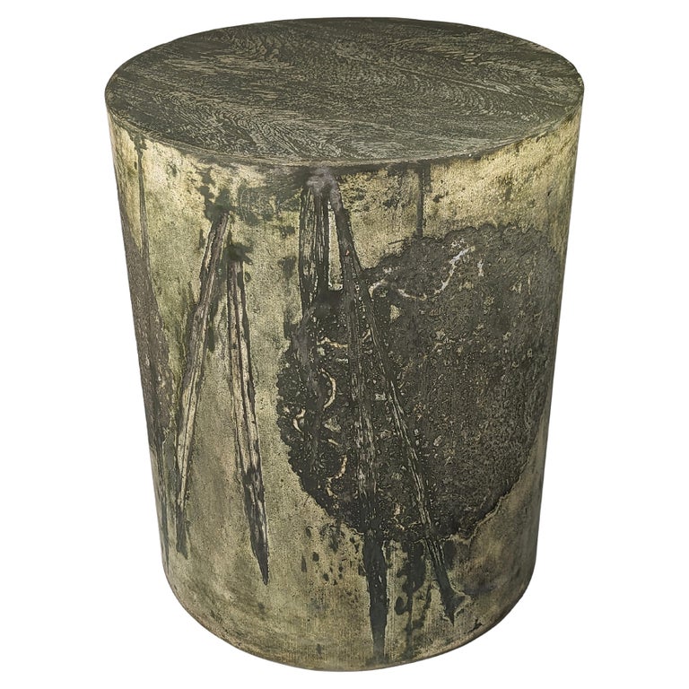 Green Concrete Side Table with Intricate Pattern, 'Unearthed Lineage ...