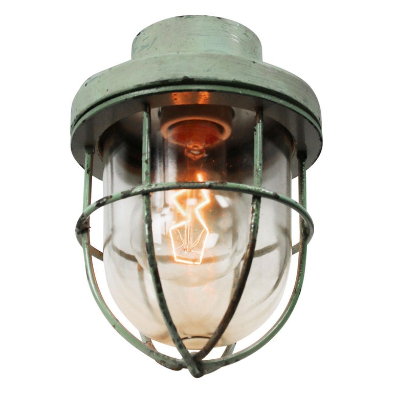 Green Copper Vintage Industrial Clear Glass Cage Wall Light Scone at ...