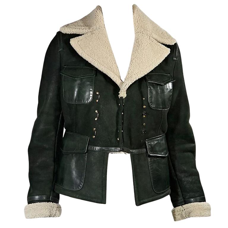 Green and Cream Dsquared2 Shearling Jacket at 1stDibs