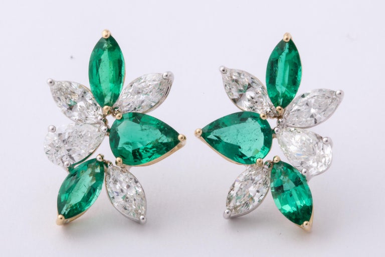 Green Emerald and Diamond Cluster Earrings For Sale at 1stDibs ...