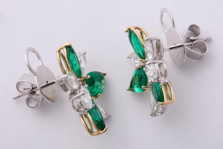 Green Emerald and Diamond Cluster Earrings For Sale at 1stDibs ...