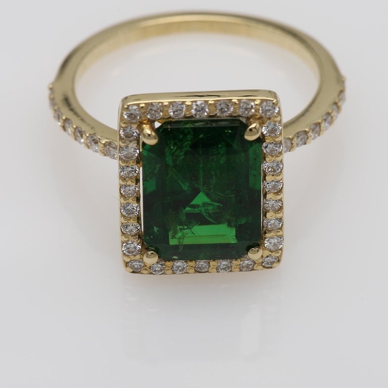 Green Emerald Diamond Ring Total Carat Weight 4.10 Carat in 14 K Yellow ...