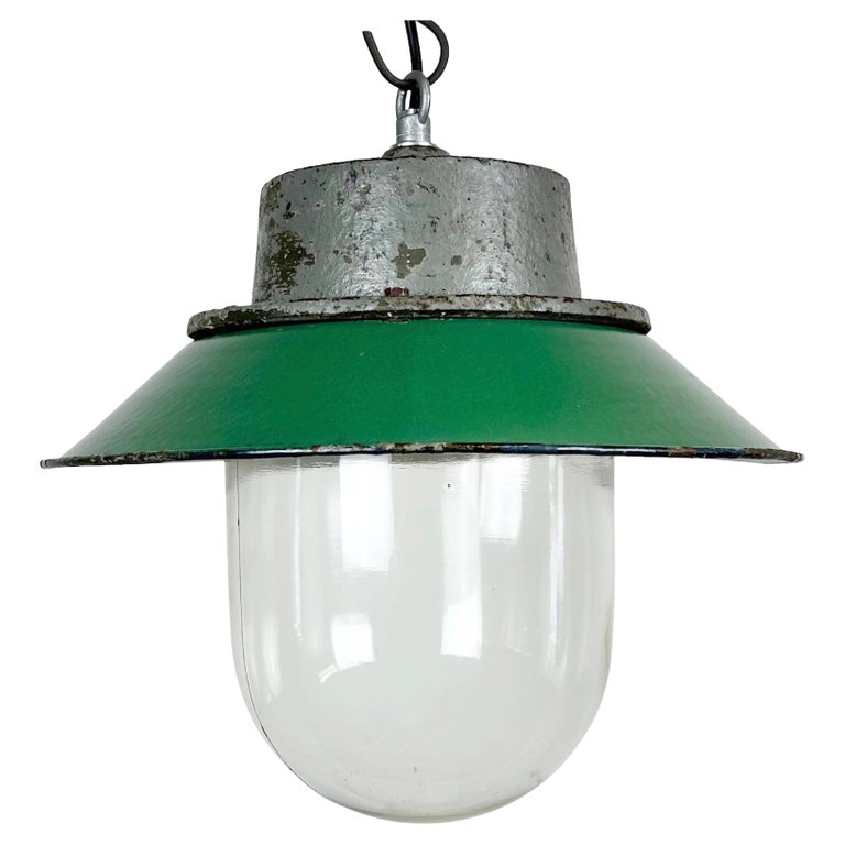 Green Enamel and Cast Iron Industrial Pendant Light, 1960s For Sale at ...